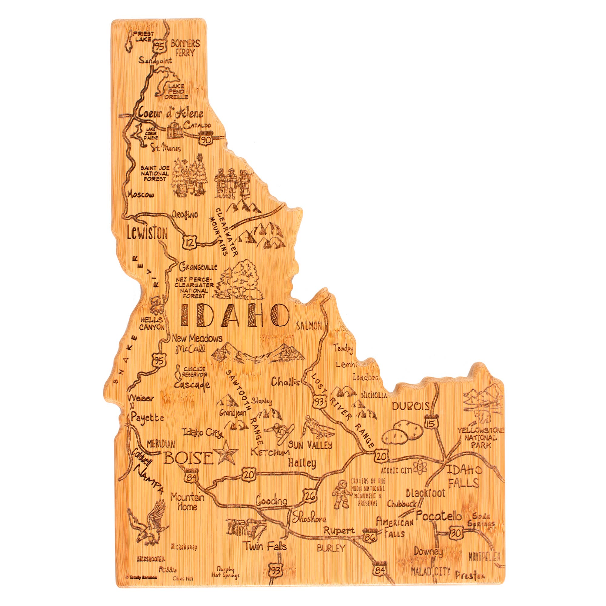 Destination Idaho Cutting Board with Engraved Artwork – Base Camp Wine ...